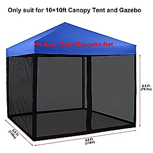IJIALIFE Mosquito Net with Zipper for 10' x 10' Patio Gazebo Canopy and Tent, Zippered Mesh Sidewalls Screen Walls for Outdoor Camping and Garden (Black, Mosquito Net Only)