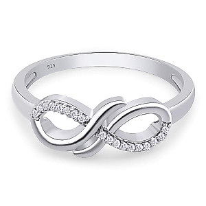 14k White Gold Over Sterling Silver Round Cut Diamond Accent Sideways Bypass Infinity Promise Ring Jewelry For Her Women (I-J Color, I2-I3 Clarity, 0.03 Cttw) Ring Size-7