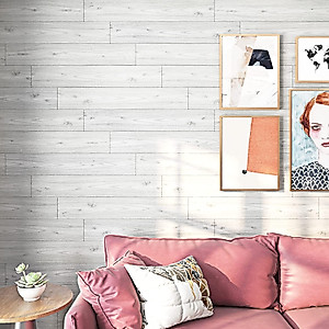 FunStick 6"x36" 15 Tiles Natural Wood Peel and Stick Floor Tile White Wood Vinyl Plank Flooring Peel and Stick Wood Planks for Walls Waterproof Stick on Laminate Flooring Tiles for Bathroom Bedroom RV