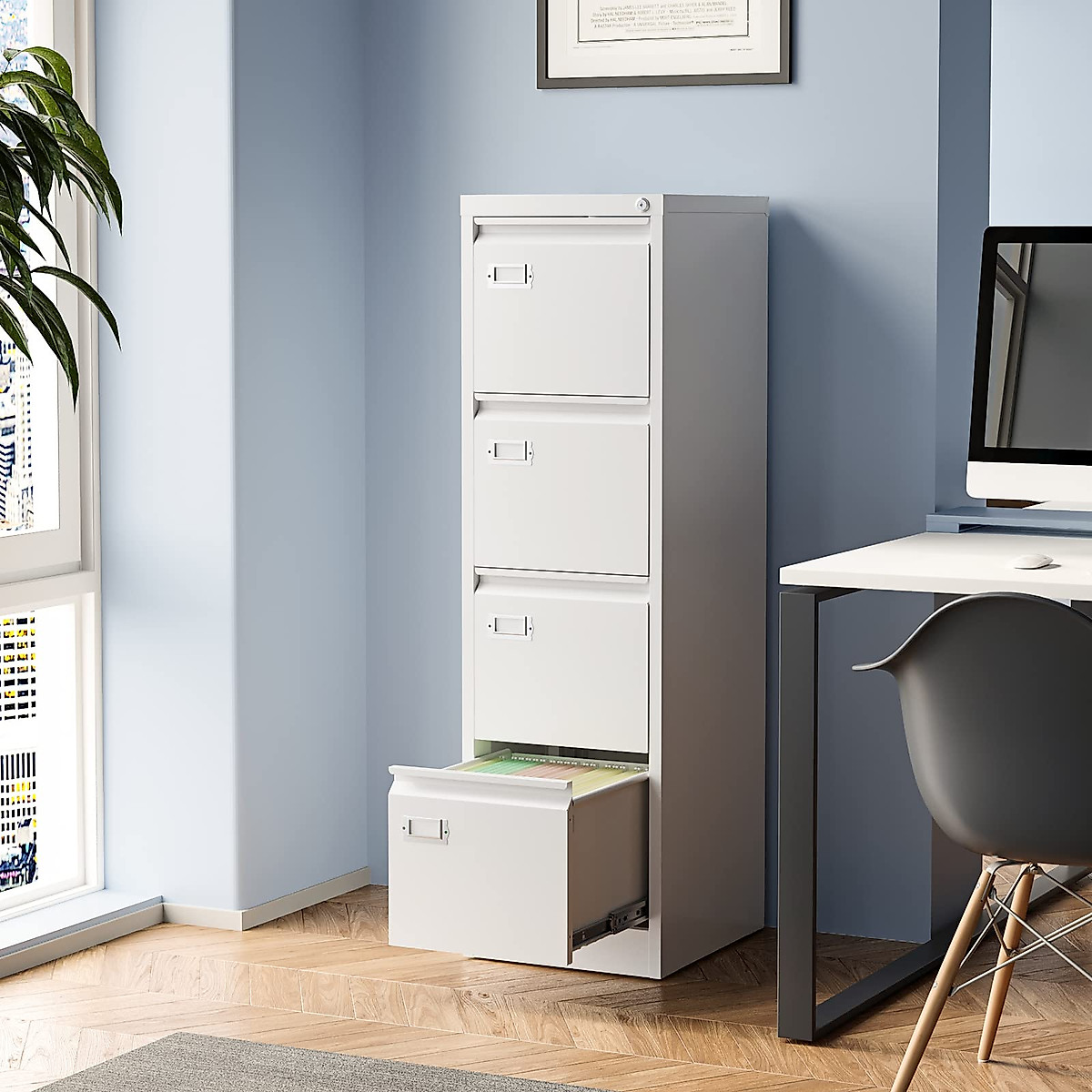 Anxxsu 4 Drawer File Cabinet, Filing Cabinets for Home Office, Metal Vertical File Storage Cabinet with Lock, Locking File Cabinet for A4 Legal/Letter, 15" W x 17.7" D x 50.1" H, Assembly Required