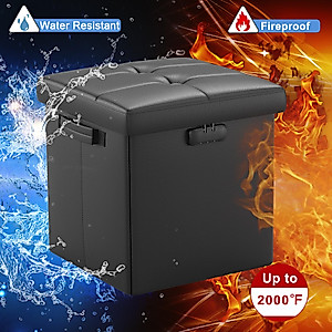 ZOOPIP Fireproof Storage Ottoman with Lock, 30 Inch Foot Rest Stool, Moisture-Proof Bedroom Bench with Handles, Ottoman with Storage for Living Room, Holds up to 660 lb for Important Goods (Black)