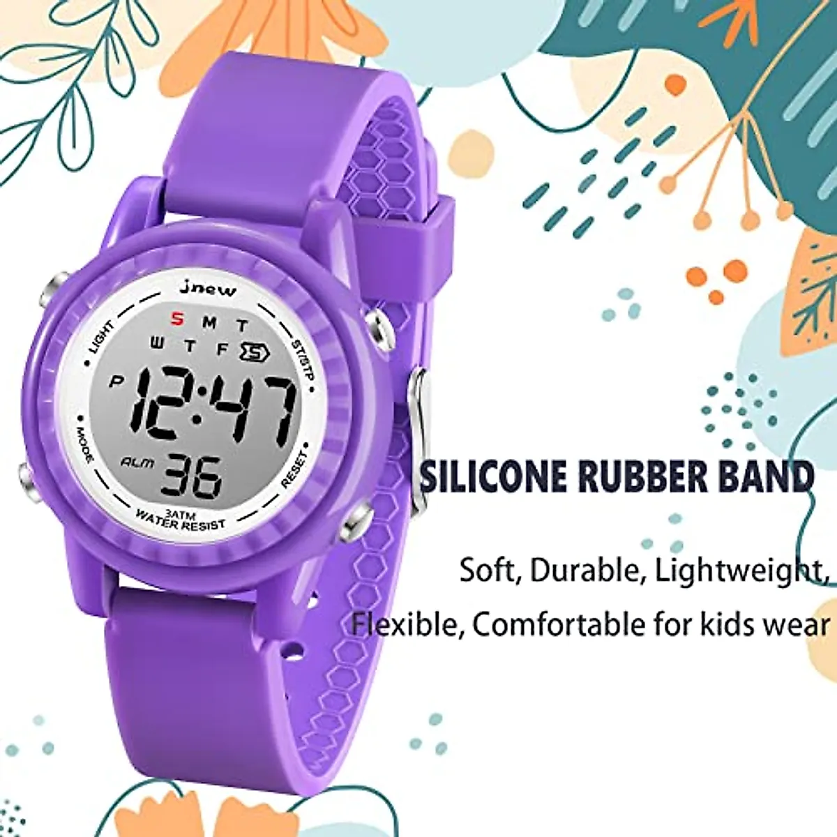 Venhoo Kids Watch Silicone Color Flashing Light Outdoor Sport Toddler Wrist Watch with Luminous Alarm Stopwatch for 3-12 Ages Little Girls Boys Child-Deep Purple