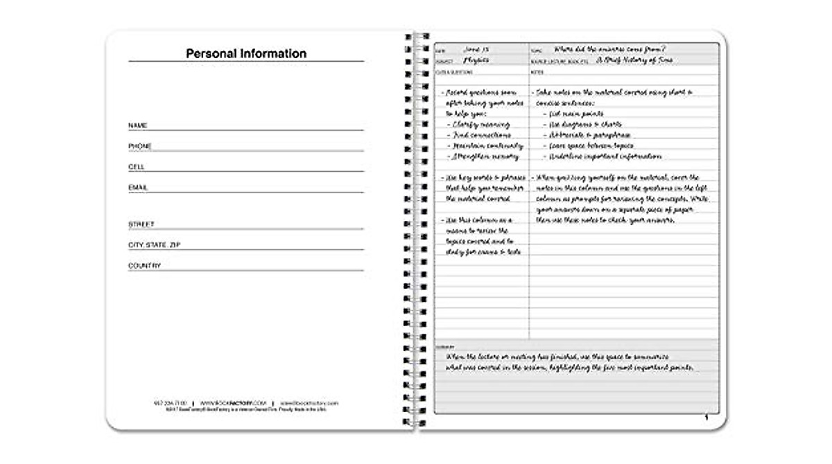 BookFactory Cornell Notes Notebook | Universal Note Taking