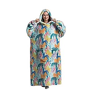 QFULFUN Lengthened Wearable Blankets Hoodie for Women Men,Oversized Blanket Sweatshirt with Giant Pocket,Warm and Cozy Hooded Blanket