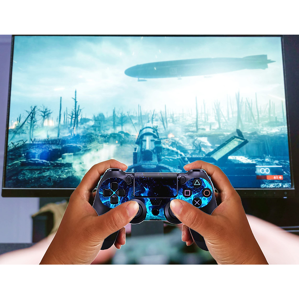 Decal Skin for Ps4, Whole Body Vinyl Sticker Cover for Playstation 4 Console and Controller (Include 4pcs Light Bar Stickers) (PS4, Dense Fog fire)