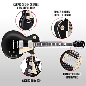 LyxPro 39” SB Series Electric Guitar, LP Style for Beginner, Intermediate & Pro Players Solid Body Guitar, Bonus 2-Pack of Picks, Mahogany Wood, Volume/Tone Controls, 3-Way Pickup - Black