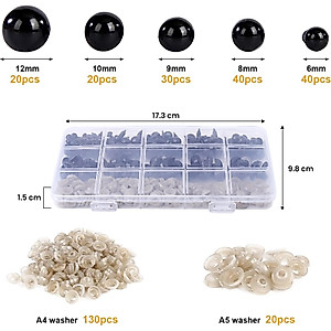 Vanblue Safety Eyes 300Pcs 6-12 mm Plastic Safety Eyes Craft Eyes with Washers for Amigurumi Stuffed Animal Crochet Projects Teddy Bear Puppet Toys DIY Crafts Making
