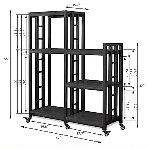 6-Tier Kitchen Bakers Rack Storage Shelf with Wheels, Utility Plant Stand/ Mini Fridge & Microwave Oven Stand Table, Coffee Bar, Adjustable Kitchen Shelves Freestadning for Home Office Patio