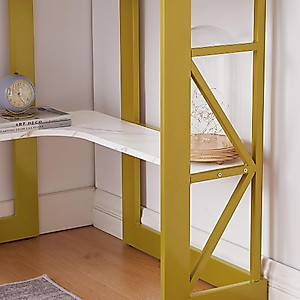 VECELO Corner Desk Computer Desk Writing Table with Smooth Keyboard Tray & Storage Shelves,Compact Home Office Triangle Table,Gold & White