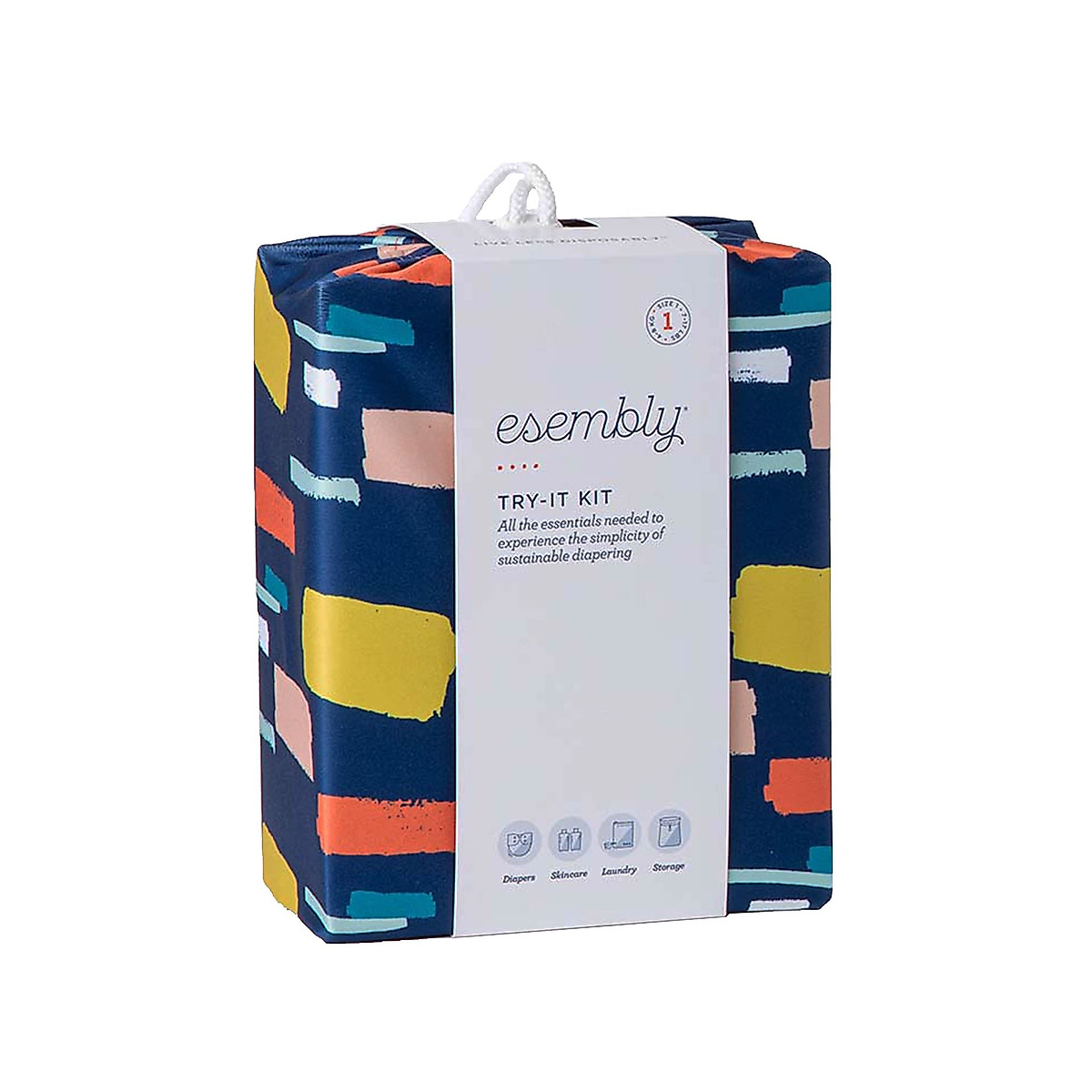 Esembly Cloth Diaper Try-It Kit (Size 1, Brushstroke) and Esembly Wipe Up Wash Kit and 12pk Wipe Ups Bundle, Organic Cotton Reusable Diaper Wipes plus Organic No-Rinse Foaming Wipes Solution