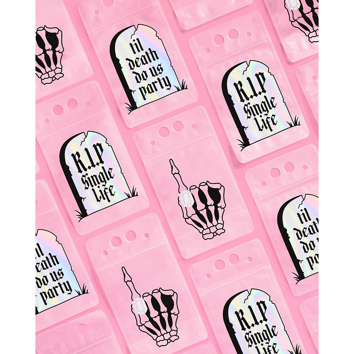 xo, Fetti Bachelorette RIP Single Life Drink Pouches - 15 pcs, Iridescent | Bachelorette Party Decorations, Bride or Die Drinkware, Bridesmaid Favor, Til Death Do Us Party + Bridal Shower Supplies