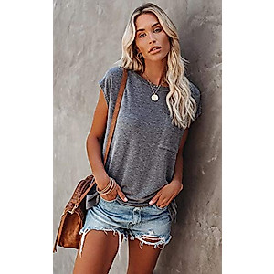 ANCAPELION Women’s Casual Summer Shirt Short Sleeve Cozy Grey Tunic T-Shirt Blouse Top Loose Fit Small