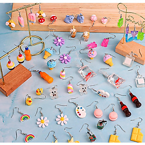 28 Pairs Weird Cute Earrings Funny Kawaii Indie Funky Earrings Including Gummy Bear Water Bottle Food Mushroom Boba Tea Earrings Goldfish Flowers Dangle Earrings for Women
