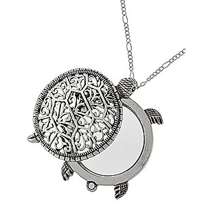 Artisan Owl Sea Turtle Magnifier Magnifying Glass Sliding Top Magnet Pendant Necklace, 30" (Silver Tone)