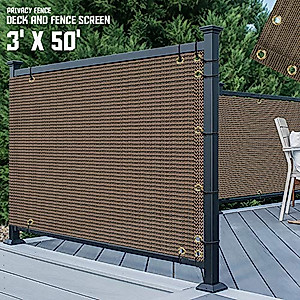 TANG 3' x 50' Brown Residential Commercial Privacy Deck Fence Privacy Screen 200 GSM Weather Resistant Outdoor Protection Fencing Net for Balcony Verandah Porch Patio Pool Backyard Rails