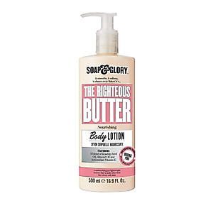 Soap & Glory Original Pink The Righteous Butter Moisturizing Body Lotion Pump - Shea Butter, Vitamin E & Aloe Vera Body Moisturizer - Rose & Bergamot Scented Lotion (500ml)