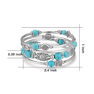 BULINLIN Layered Wrap Bangle Turquoise Bracelet - Bead Bracelet with Natural Agate Stone, Gifts For Women (01-Turquoise)