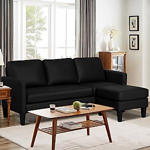 LEISU L Shaped Leather Sectional Sofa with Chaise for Small Space,Living Rooms Convertible Couch,Modern Modular Furniture Sets Suitable for Home,Apartments,Dorm,Bonus Living Room(Black)