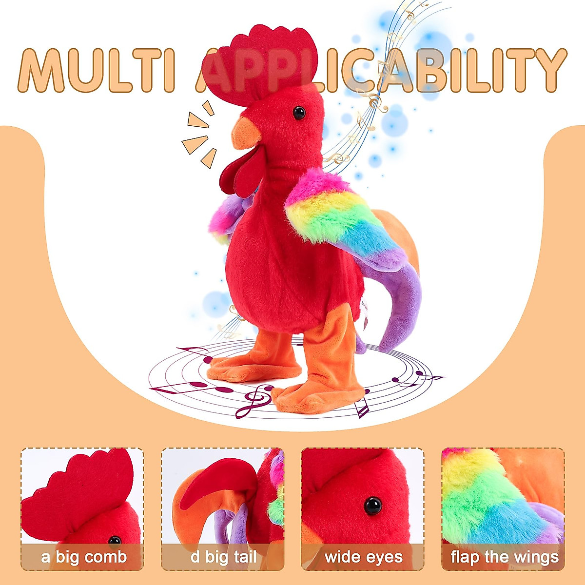 SdeNow Musical Squawking Chicken Stuffed Animal Walking Singing Waving Rooster Fun Electronic Interactive Animation Plush Toys Gifts for Kids