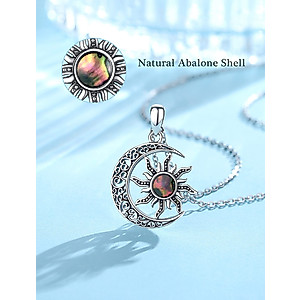 NFUSEU Sun and Moon Necklace Sterling Silver for Women Witchy Jewelry Crescent Moon Pendant Twitches Abalone Vintage Oxidized Black Birthday Gifts, 18 Inch Chain