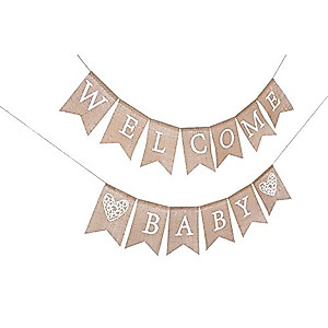 Welcome Baby for Burlap Banner - Bunting Garland for Baby Shower Party Ornament Favors, Baby Photo Prop，Baby Shower Welcome Sign (WELCOME BABY)