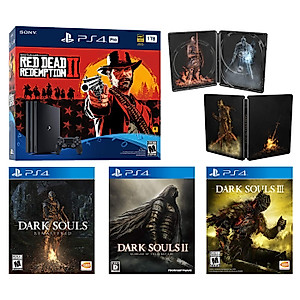 PlayStation 4 Dark Souls Trilogy Red Dead Bonus Bundle: Dark Souls Remastered, Dark Souls II, Dark Souls III, Exclusive Steel Book, PlayStation 4 Pro CUH-7215B 1TB Console - Black