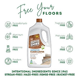 Quick Shine Hardwood Floor Luster 64oz | Plant-Based Cleaner & Polish w Carnauba | Simply Squirt & Spread | Don't Refinish It, Quick Shine It | Safer Choice Cleaner | Restore-Protect-Refresh