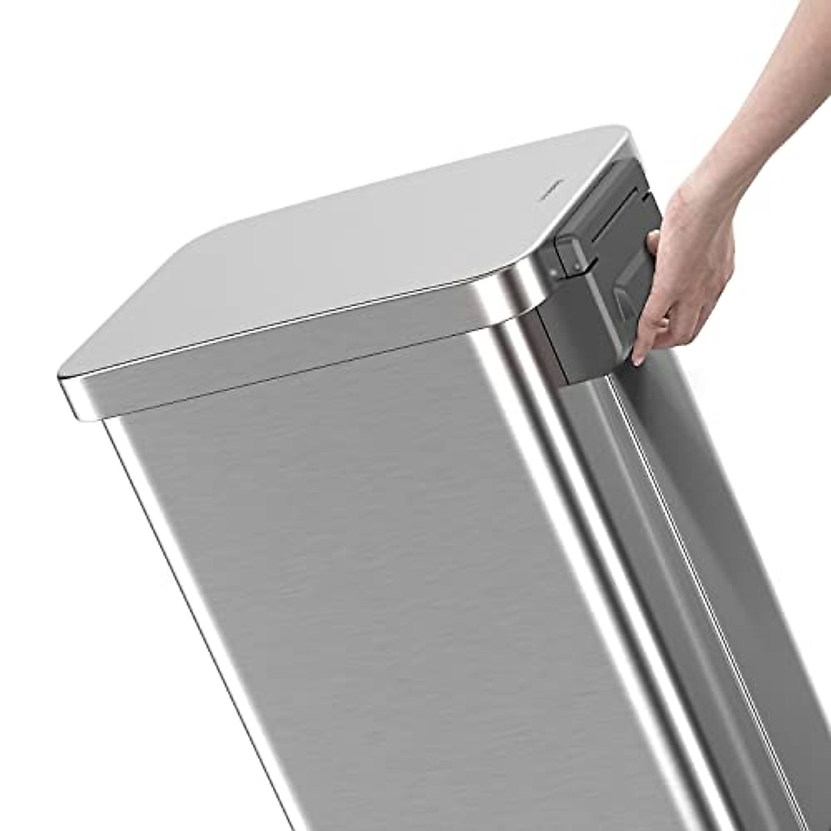 QUALIAZERO 50L/13Gal Heavy Duty Hands-Free Stainless Steel Commercial/Kitchen Step Trash Can, Fingerprint-Resistant Soft Close Lid Trashcan, Slim Shape (50L Slim) (QAMZZ10044)