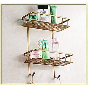 LUDSUY Bathroom Accessories,Wall Mounted Strong Brass Antique Shower Shampoo Shelf Basket Holder∕Fashion Bathroom Dual Shelf
