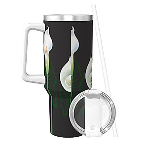 furenan White Calla Lilies 40oz Tumbler With Handle And Straw Lid Stainless Steel Double Wall Vacuum Insulated Tumbler Travel Mug Straw Covers Cup For Water Iced Tea Or Coffee