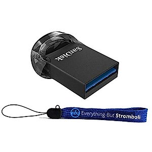 SanDisk 128GB Ultra Fit USB 3.1 Flash Drive Low Profile (SDCZ430-128G-G46) High Speed Memory Pen Drive Bundle with 1 Everything But Stromboli Lanyard