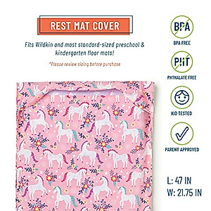 Wildkin Kids Nap Mat Cover for Boys & Girls, Sewn-in Flap Design Rest Mat Cover, Perfect for Preschool and Daycare, Fits our Vinyl Nap Mat up to 1.5 Inches Including Basic Sleep Mat (Magical Unicorns)
