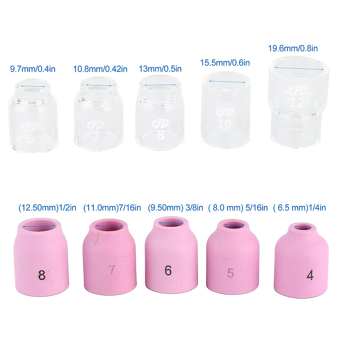 TIG Welding Equipment Welding Nozzle, 31Pcs/Set Ceramic Welding Nozzle Torch Gas Lens Welder Tip with Glass Cup
