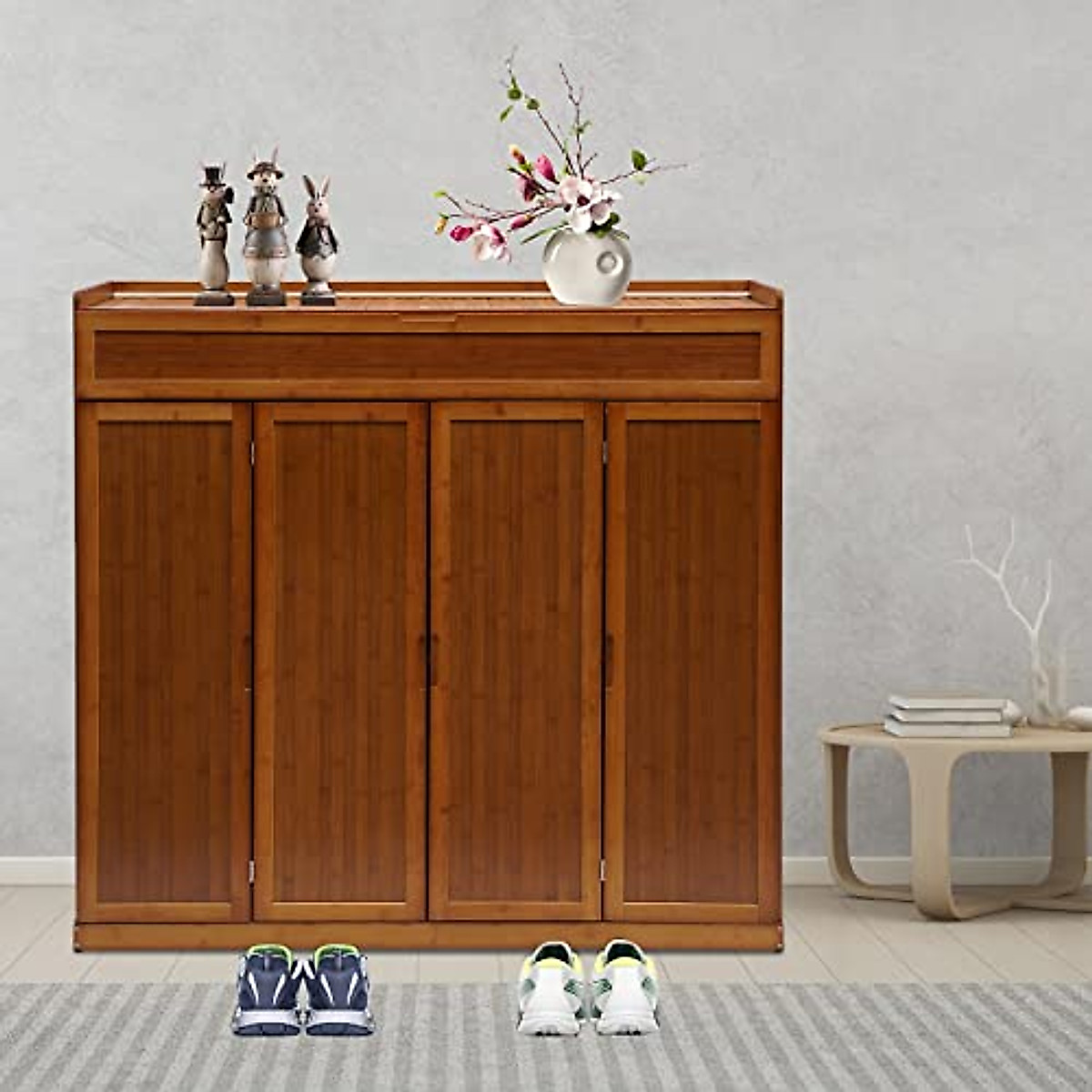 DYRABREST 7 Tier Shoe Storage Cabinet with 4 Doors,Shoe Storage Freestanding Shoe Rack for Entryway with Flip Drawers,Bamboo Shoe Cabinet Shoe Storage Organizer Cabinet Hold up to 20 Pairs