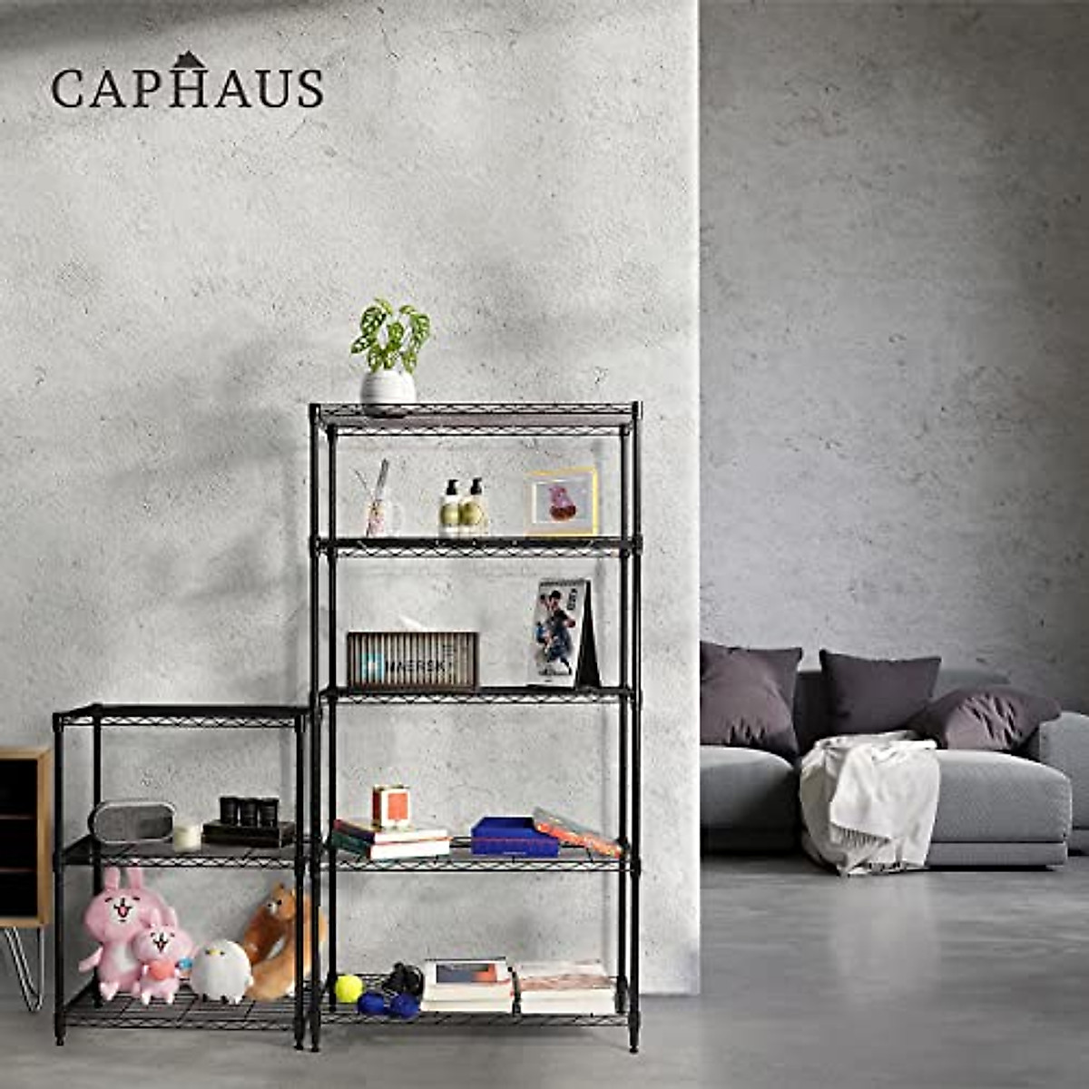 CAPHAUS 3/4/5-Tier Adjustable Height Wire Shelving Unit, Wire Rack Shelving, Metal Steel Storage Shelves, Garage Shelving Storage Organizer, Utility Storage Shelf, 3-Tier Without Wheels, Black