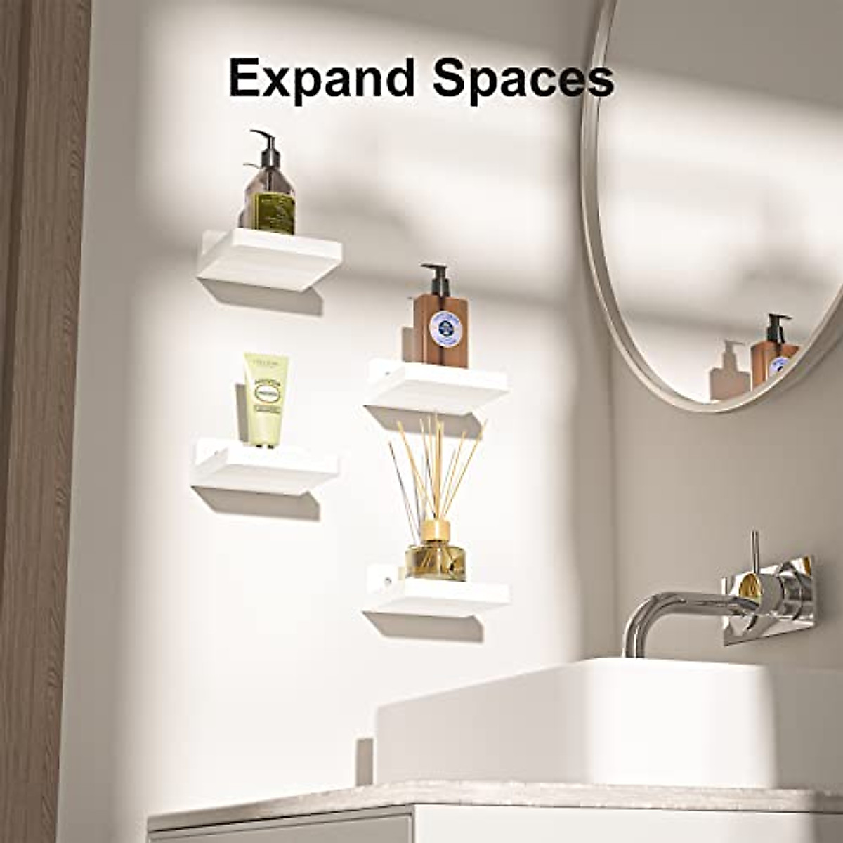 SRIWATANA U-Shape Shelves Wall Mounted Set of 3 and Small Floating Shelves Set of 4