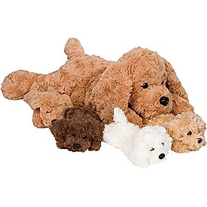 PixieCrush Stuffed Animals - Mommy Dog with 4 Stuffed Puppies in her Tummy - Cute Plushies and Stuffed Toys for Girls and Boys - with Surprise Baby Animals