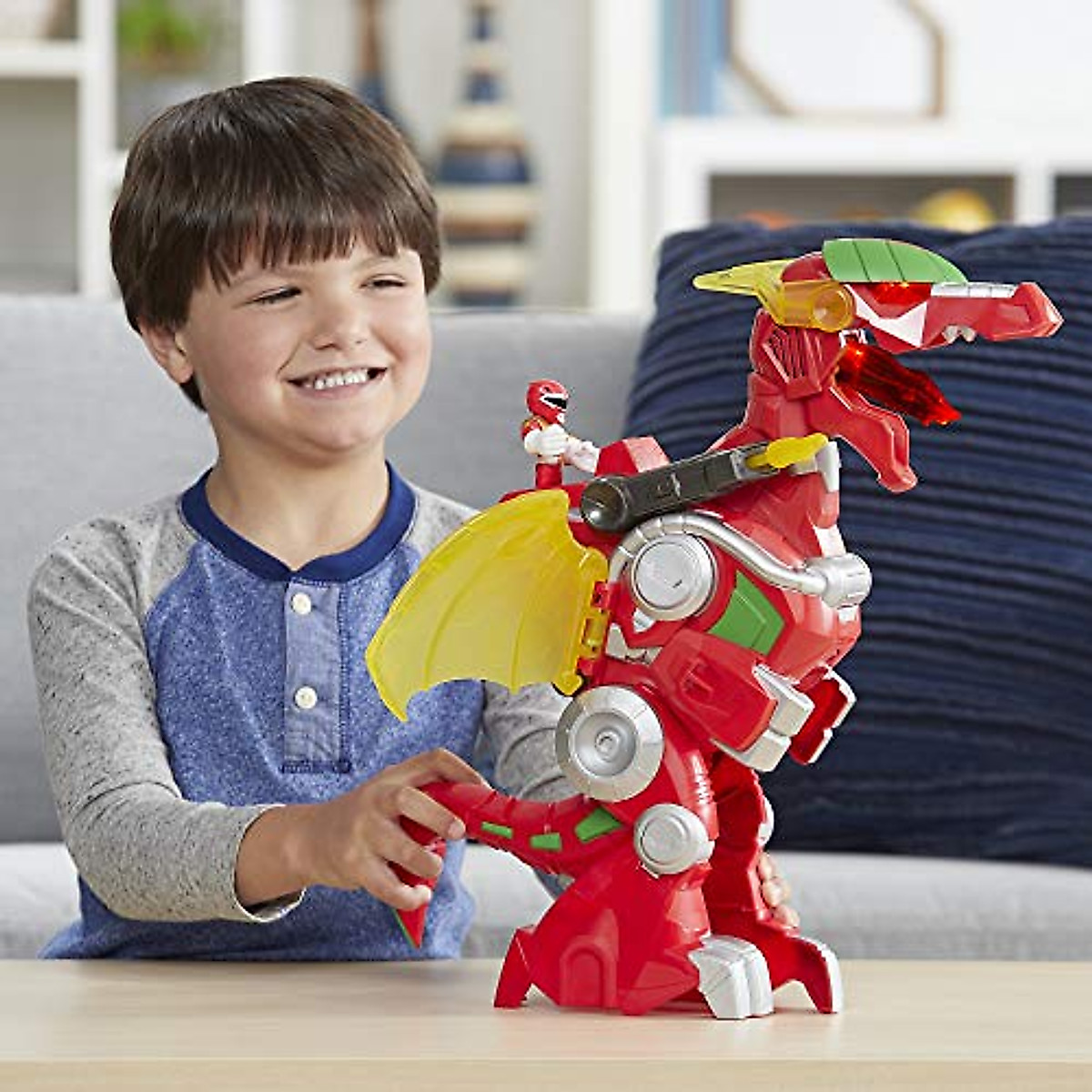Playskool Heroes Power Rangers Red Ranger & Dragon Thunderzord, 3" Action Figure, 14" Zord, Lights & Sounds, Collectible Toys for Kids Ages 3 & Up