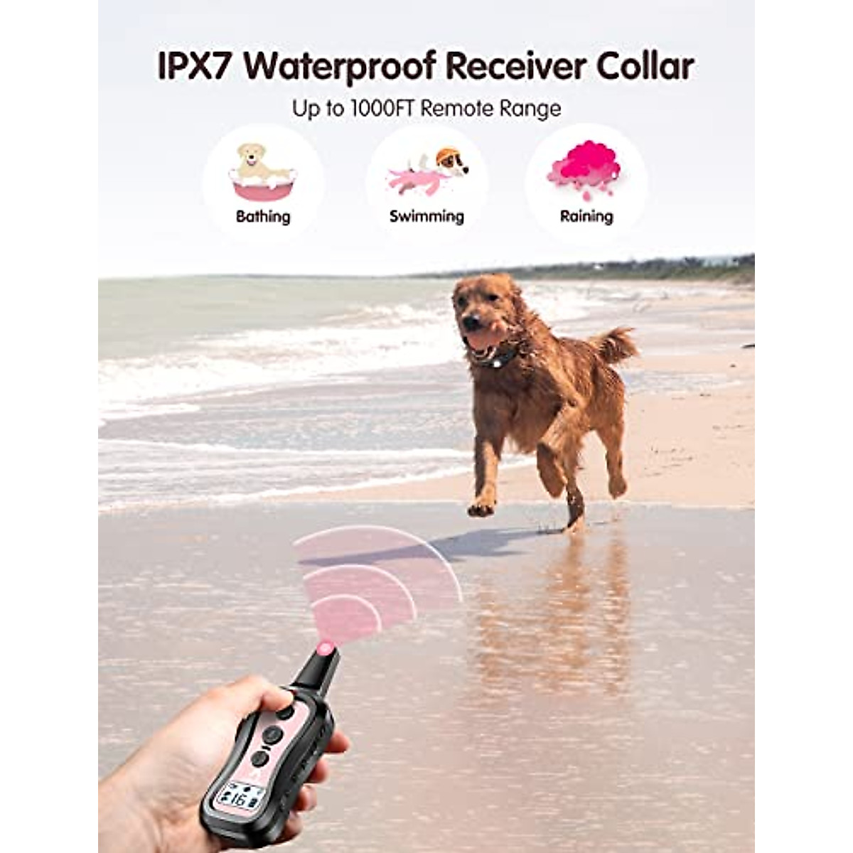 PATPET Dog Training Collar with Remote(8-100 lbs), Rechargeable Shock Collar for Medium Dogs, Up to 1000 ft Remote Range IPX7 Waterproof Dog Shock Collar