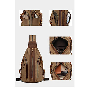 peacechaos Canvas Sling Bag - Small Crossbody Backpack Shoulder Casual Daypack Rucksack for Men Women Outdoor Cycling Hiking Travel (Brown)