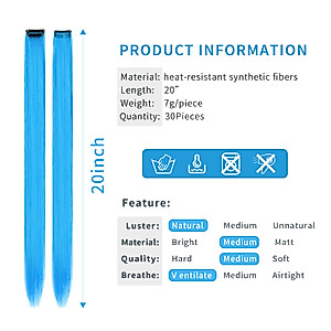 7 Pcs Colored Clip In Hair Extensions 20 Inches Multi-Colors Straight Hair Clip In Synthetic Hair Extensions For Women Girls Kids Gift Synthetic Hairpieces Can Be Hot Water Curl (20 Inch, 7 colors)