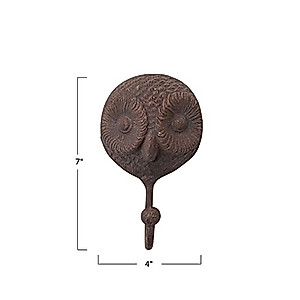 Creative Co-Op Rustic Carved Cast Iron Owl Wall Hook, Distressed Brown