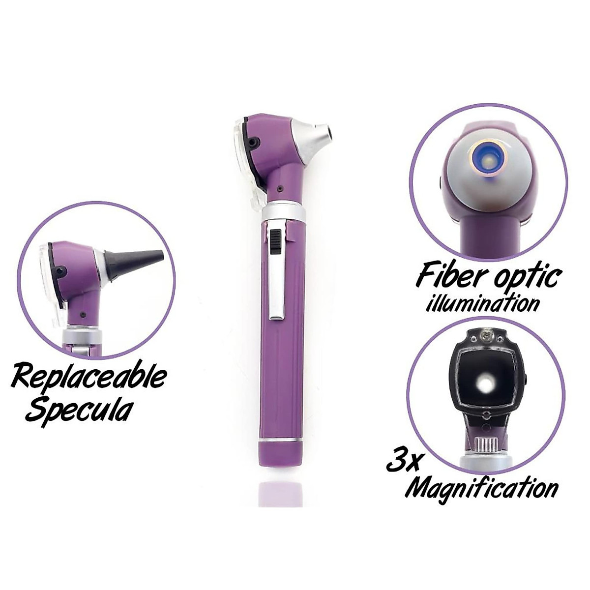 MEDCASE Brilliance German Fiber Optic Otoscope - Professional Ear Scope with LED Light and Speculum for Ear Examination and Diagnosis - Ideal for Professional and Home Use - Purple Color