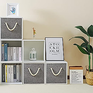 Yawinhe Collapsible Storage Basket 4-Pack, Open Storage Cube Bins with Thick Rope Handles, for Organizing, Shelves, Toys, Clothes, Office, 12.6x12.6x12.6in, Grey, SNK033G-4
