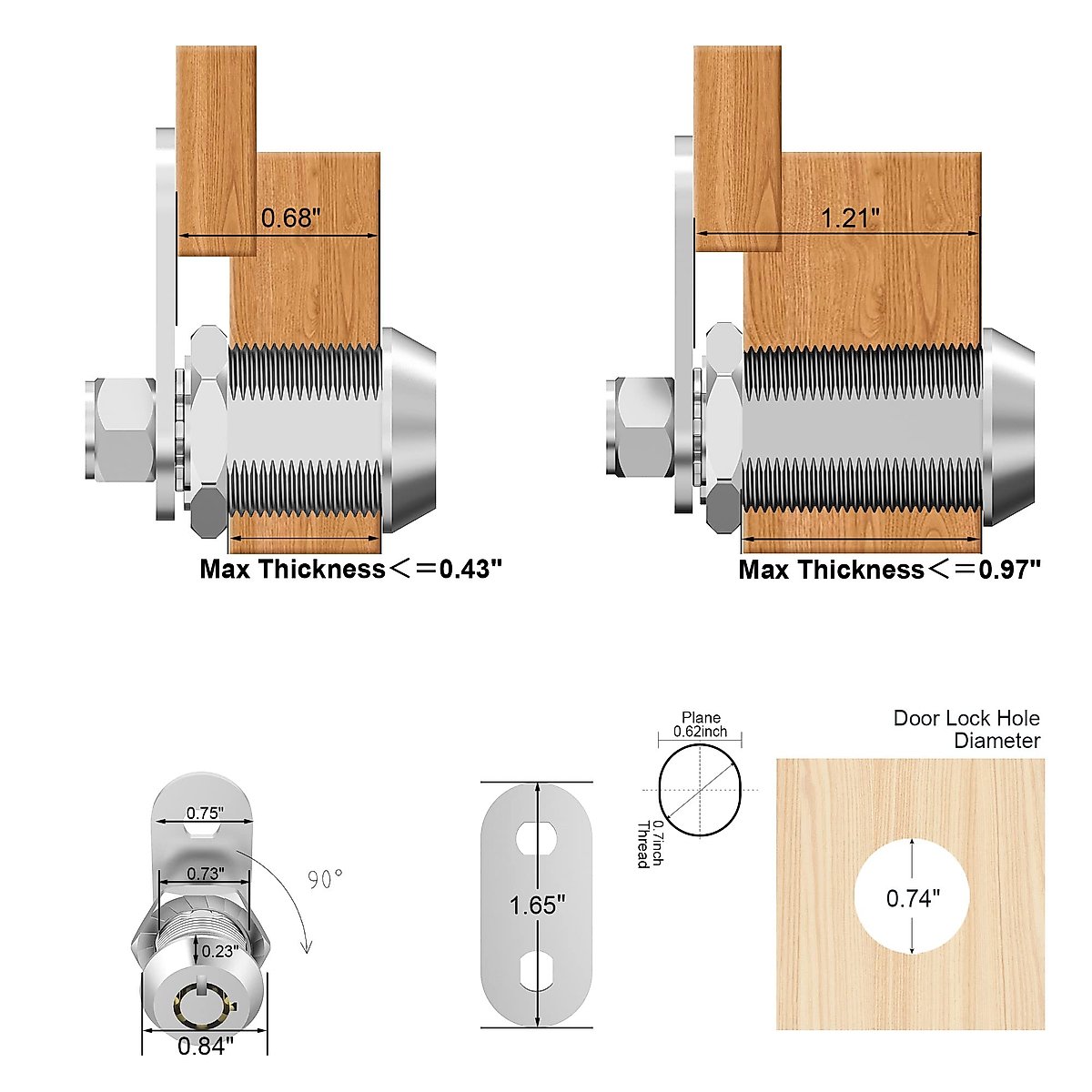 1 Pack 1-1/8¡± Cabinet Locks RV Storage Lock, Mailbox Lock and Keyed Alike Code Unique, RV Locks for Storage Door Mailbox Toolbox, Chrome Finish