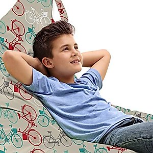 Ambesonne Vintage Lounger Chair Bag, Old Fashioned Bicycle Pattern Nostalgic Bikes with Basket Riding Paris Graphic, High Capacity Storage with Handle Container, Lounger Size, Multicolor
