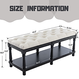 CIMOO Ottoman Storage Bench Upholstered Bedroom Bench for End of Bed Wooden Entryway Bench Tufted Padded Bench Seat for Farmhouse, Indoor Window, Black White