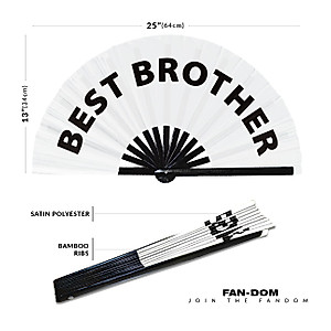 Best Brother hand fan foldable bamboo circuit hand fan funny gag slang words expressions statement gifts Festival accessories Rave handheld Circuit event fan Clack fans (White)