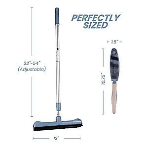 Pet Hair Removal Rubber Broom with Built in Window Shower Squeegee , 2 in 1 Floor Brush, Carpet Cleaner, 29 to 52 inch Adjustable Handle, Includes One Rubber Hair Brush by ELITRA HOME