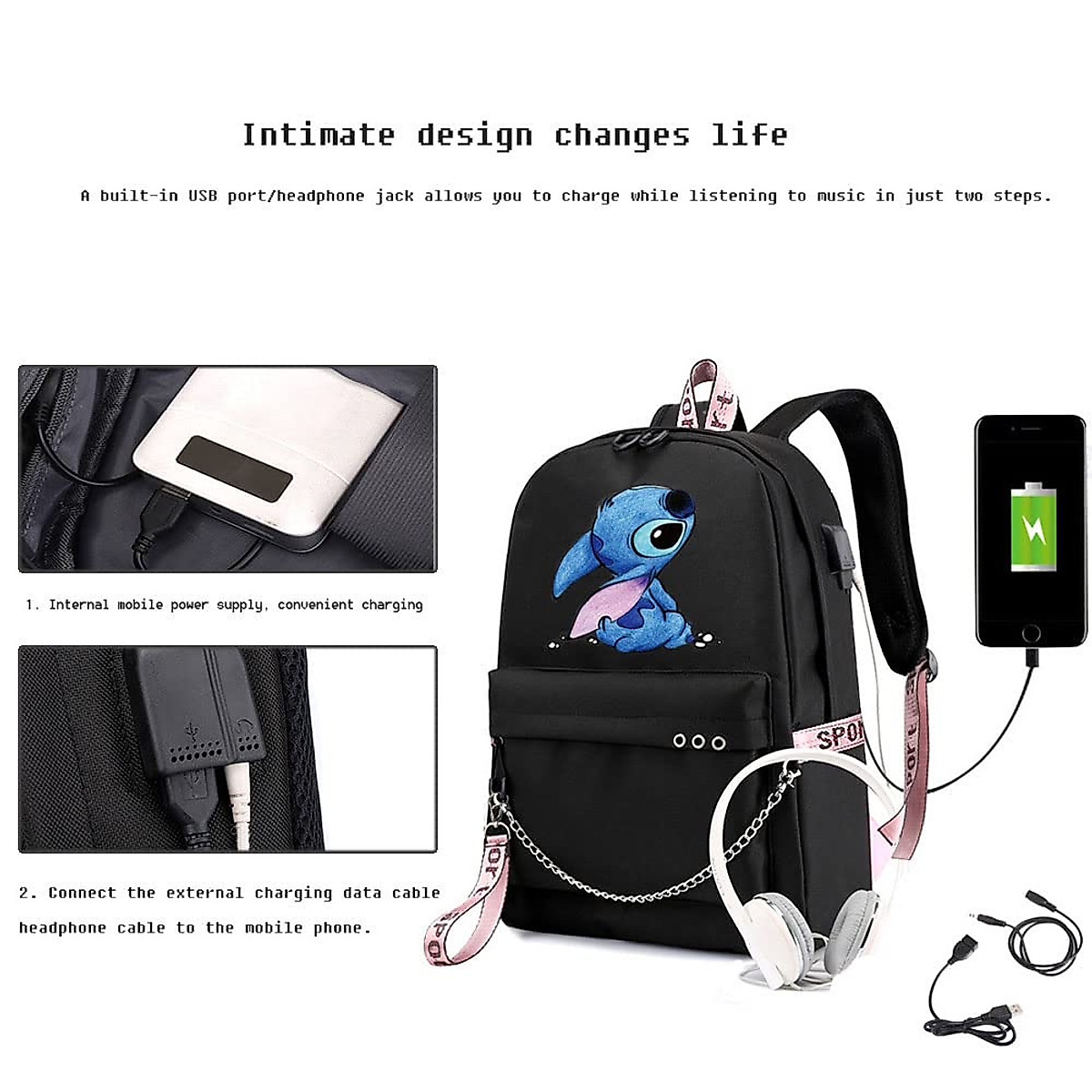 WZCSLM 15.6 Inch Stylish Computer Backpack Teens Bag College School Casual Daypack With USB Port Business (black)